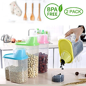 Ansee Cereal Container Food Storage Containers Easy-pour Design with Airtight Lids Measuring Cup BPA-Free Plastic Containers for Rice Snacks Sugar Nuts Pet Food (2 Pack)