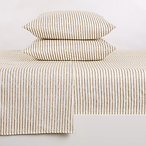 Great Bay Home 3-Piece Twin Size Stripe Microfiber Sheet Set | Ultra-Soft, Brushed Bedding Sheets & Pillowcases | Wrinkle Free, Comfortable, All-Season Bed Sheets (Twin, Light Taupe)