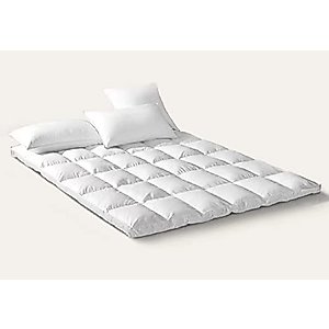 ROSE FEATHER Goose Down Feather Bed Mattress Topper,Down Matress Topper Cover with Straps,Plush Soft Fluffy Baffled Pillowtop Mattress Pad Feather Topper RV King-All Season(Size:72x80inchs)