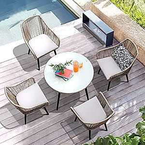 Patiorama Outdoor Dining Chairs, Patio Dining Chair Set of 2, All-Weather Woven Rope Rattan Wicker Chairs, Patio Club Chairs, Outside Chair Seating with Arms and Cushions for Lawn Backyard Pool(Tan)