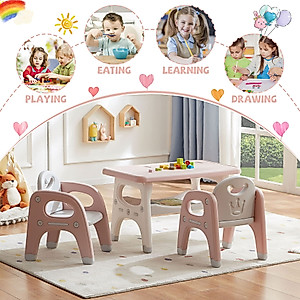 DOREROOM Kids Table and Chair Set, Plastic Children Activity Table with 2 Chairs, Toddler Table and Chair Set for Reading, Drawing, Snack Time, Arts Crafts, Preschool, Gift for Boys Girls