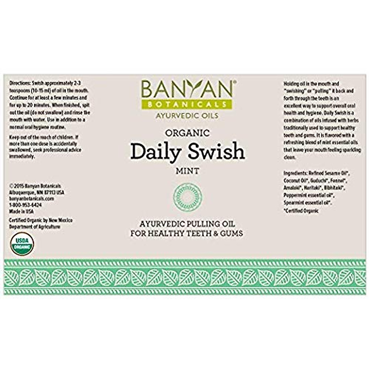 Banyan Botanicals Organic Daily Swish Mint Travel Packets - 12 ct - Ayurvedic Oil Pulling Mouthwash Oil for Oral Health - Coconut Oil Blend for Teeth and Gums