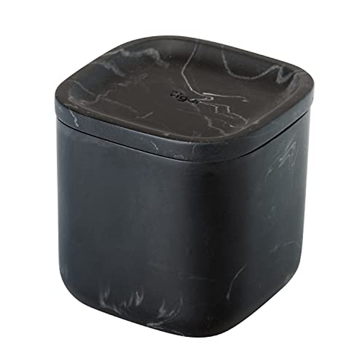 Vigar Zense Collection Black Marble Square Toiletries Container Box with Lid, Holder for Cotton Balls and Hair Accessories, for Modern Luxury Bathroom and Bedroom, Fine Polyresin Stone
