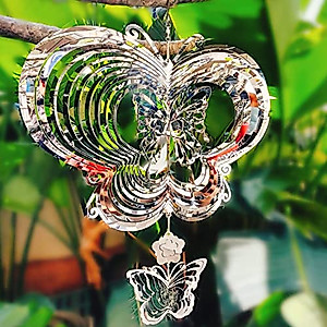 JJWANTA Large Size Hanging Wind Spinner Outdoor Decor for 3D Garden Wind Chimes Metal Yard Spinners 3D Stainless Steel Spinner Gifts Butterfly 3D Spinner with Extra Heavy Crystal 360°Rotating Hook