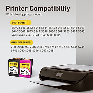 62XL Ink Cartridges High Yield Replacement for HP Ink 62xl Black and Color Combo Pack Work with HP Envy 5540 5549 5640 5660 7640 7645 OfficeJet Mobile 250 200 OfficeJet 5740 5741 8040 Printer