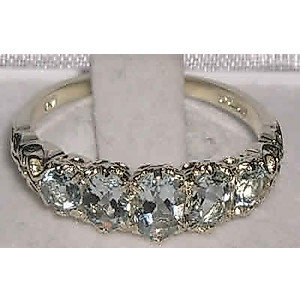 LetsBuyGold 925 Sterling Silver Real Genuine Aquamarine Womens Band Engagement Ring - Size 6