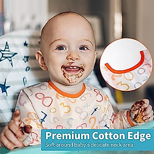 3 Pcs Waterproof Baby Bibs | Long Sleeves Weaning Smock Bib with Food Catcher Pocket for Toddler Eating | Baby Led Weaning | Full Cover Wearable Sleeved Bibs Shirt Apron Set | 6-24 Months