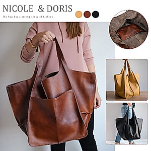 FLO-MOTOR Large Carry on Handbags Oversized Tote Bags for Women Hobo and Shoulder Bags Soft PU Leather Shopping Bag