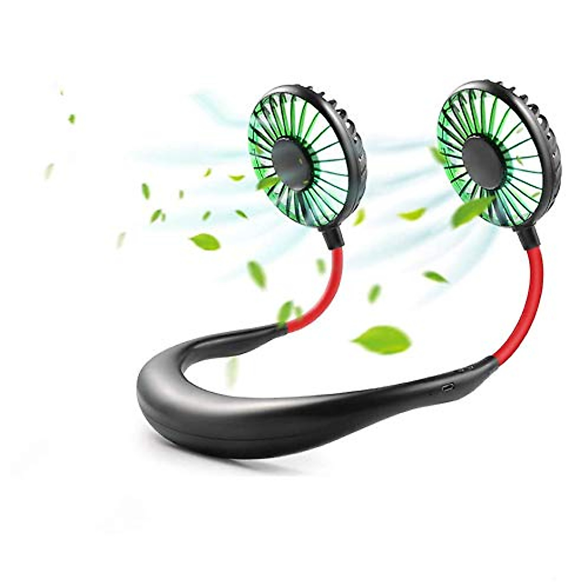 YJCloud Neck Fan,Hand Free Portable fan,Usb Portable Battery Operated Personal fan,Hanging neck fan with mini Rechargeable LED,Neckband fan/Wearable fan for Traveling Outdoor Office,Black