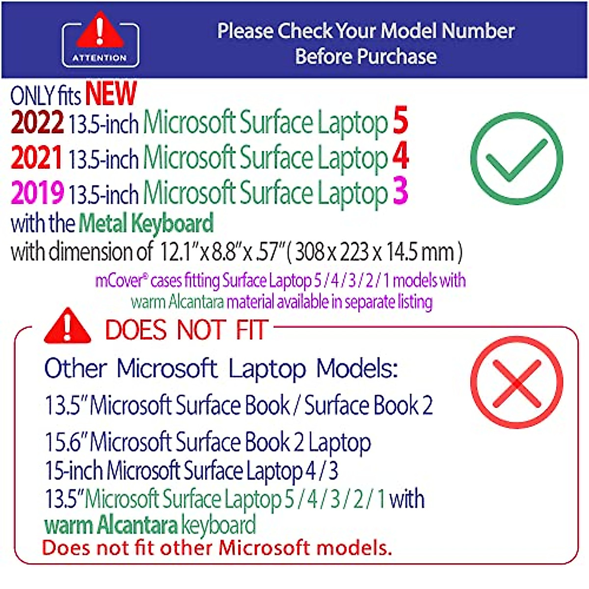 mCover Case Compatible for 13.5" Microsoft Surface Laptop 5/4 / 3 Laptop with Metal Keyboard ONLY (NOT Fitting with Cheaper Surface Laptop Models with Alcantara Keyboard) - Red