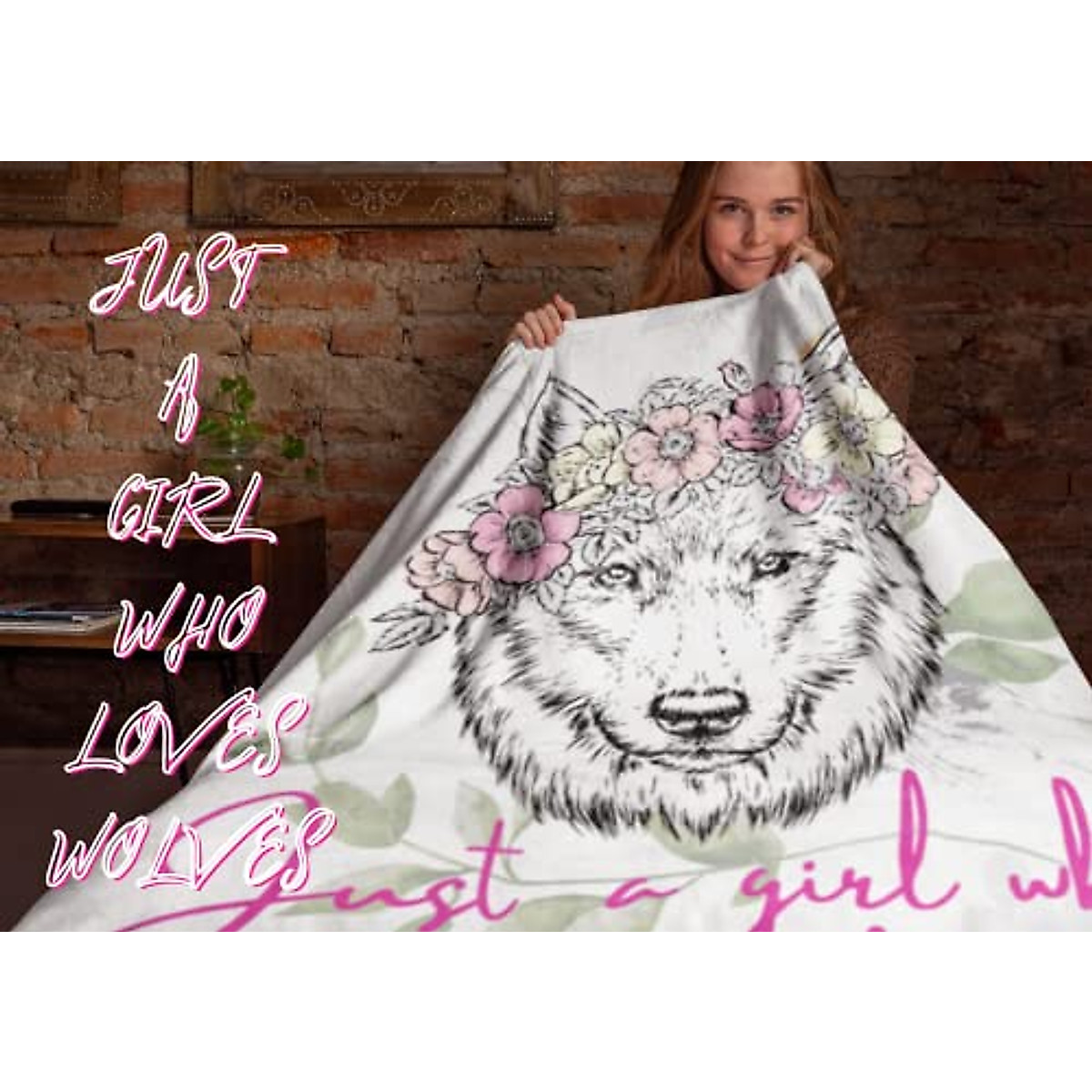 InnoBeta Wolf Blanket, Just A Girl Who Loves Wolves, Wolf Gifts, Wolves Gifts, Wolf Gifts for Girls?Women, Kids, Throw Blanket for Bed, Couch - Grey…