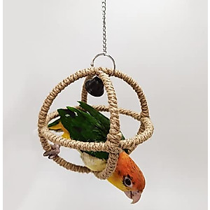 Bird Hanging Ball with Bell Chewing Treat Toy for Small Medium Large Parrot Parakeet Cockatiel Conure Lovebird Quaker Caique African Grey (Small)