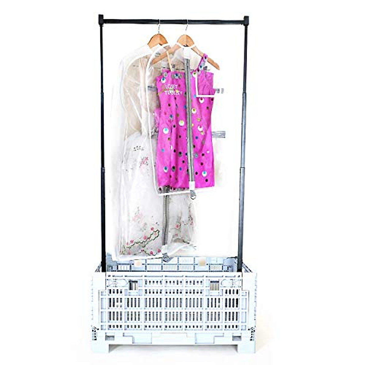 Closet Crate w/Wheels- Collapsible Garment Rack System for Closets, RV's, Dorms and Travel Bags. Popular to Transform suitcases into Dance Bag with Rack!