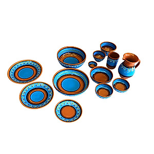 Canyon Cactus Ceramics Spanish Terracotta Set Of 3 Small Dipping Bowls, Blue