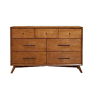 Alpine Furniture Flynn Mid Century Modern 7 Drawer Dresser, 56" W x 19" D x 36.5" H, Acorn