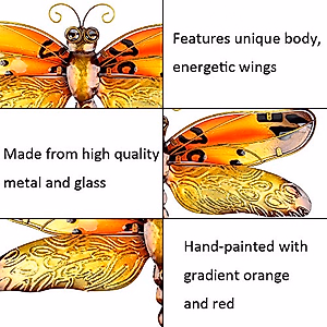 John's Studio Metal Dragonfly Wall Decor Glass Outdoor Garden Fence Art, Iron Sculpture Hanging Decoration for Home, Living Room, Bedroom, Yard, Patio, Porch