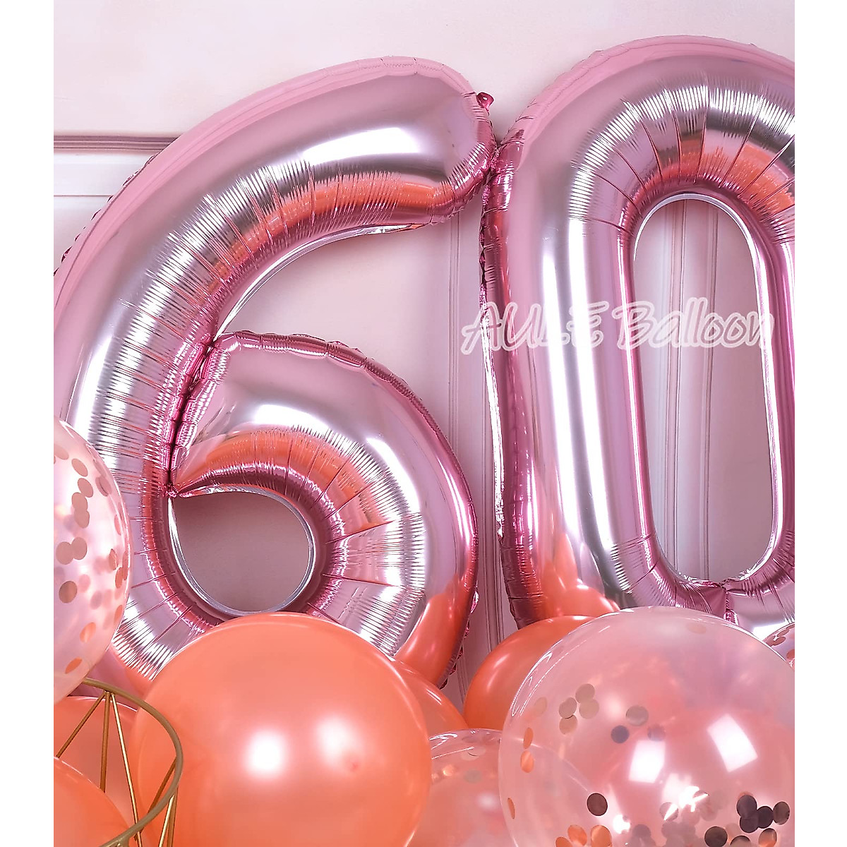 AULE 40 Inch Big Rose Gold Foil Mylar Number Balloons for Women 60th Birthday Party Decorations Giant Happy 60 Anniversary Party Decor