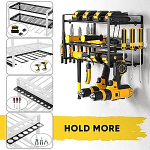 NDNCZDHC Tool Organizer Iron Power Tool Organizer Wall Mount Drill Holder 150lb Load Bearing Garage Shelving Rack for Workshop