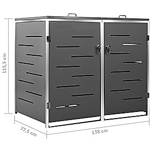 Canditree Outdoor Storage Shed for Garbage Cans, Double Wheelie Bin Shed Stainless Steel for Patio Garden (Anthracite)