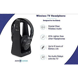 AudioRange Seniors & Hard of Hearing | Wireless TV Over-Ear Headphones Lightweight, Comfortable, Rechargeable TV Headphones, Television Hearing Device, No-Delay RF Headphone