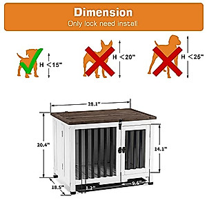 MCombo Wooden Dog Crate Furniture, Portable Foldable Dog Kennel End Table, Solid Wood Indoor Cage with Tray (Small, White and Brown)