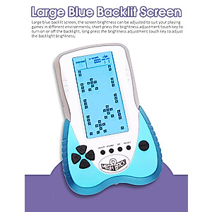 HLF New Retro Block Brick Game Console Large Screen Blue Backlight Brightness can be Adjusted Build in 23 Game Compatible with Lithium Battery/AAA Batteries can Plug in Headphone (Blue)