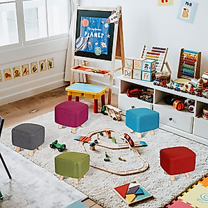 Sintuff 6 Pieces Solid Wood Stool Square Low Stool Shoe Stool Fabric Creative Small Square Stool for Kids and Adult Changing Stool Solid Wood Coffee Table Stool