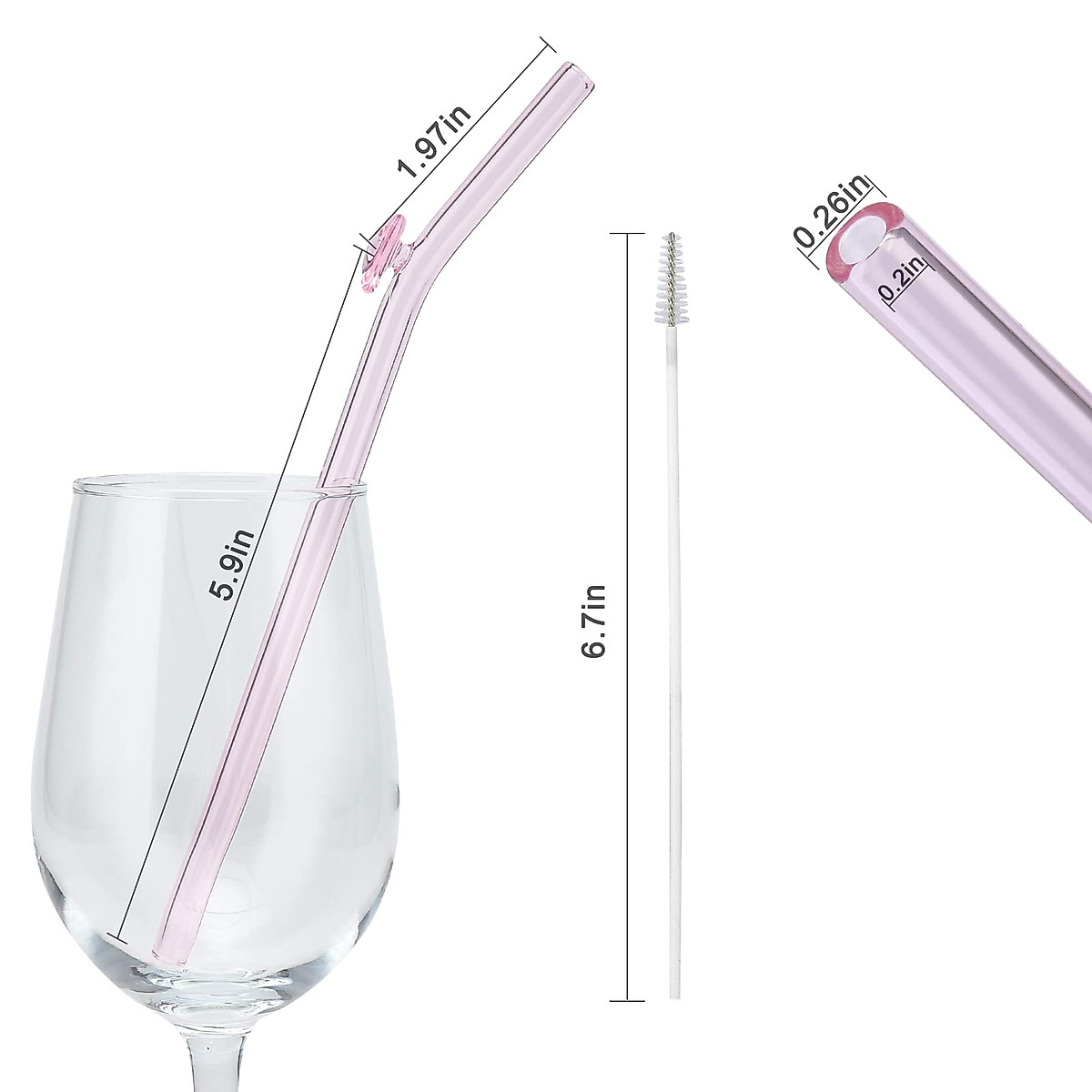 Kitchnacc Reusable Glass Drinking Straws with Cute Heart Design 8.5"*8mm for Fun Drinking Cocktail Valentine Birthday Party Bridal Shower Wedding Supplies - Amber, Pink, Yellow, Green, Blue - 5 pack