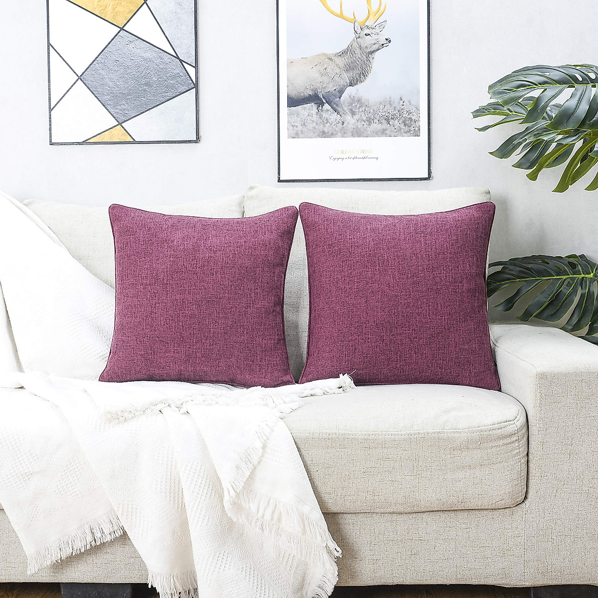 HPUK Decorative Throw Pillow Covers Set of 4 Couch Pillows Linen Cushion Cover for Couch Sofa Living Room, 18"x18" inches, Light Brown