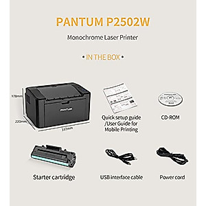 Pantum Compact Wireless Small Laser Printer P2502W Monochrome (Black and White) Single Function, Wireless Mobile Printing Airprint for Business and Home School Use, 23 PPM, Black