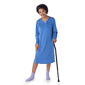 Silvert's Adaptive Clothing & Footwear Open Back Night Gown For Ladies - Assisted Dressing Hospital Gown - Blue MED