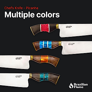 Brazilian Flame Chef Picanha 10-Inch Stainless Steel Knife with Resin and Wood Handle - Premium Professional Meat Carving Knife for BBQ, Grill, and Kitchen Use