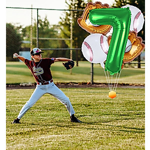 Baseball Balloons 7th Birthday Decorations for Boys, Baseball Birthday Party Decorations Baseball Sports Theme Birthday Party Supplies Favors 32Inch Foil Mylar Green Number 7 Balloon