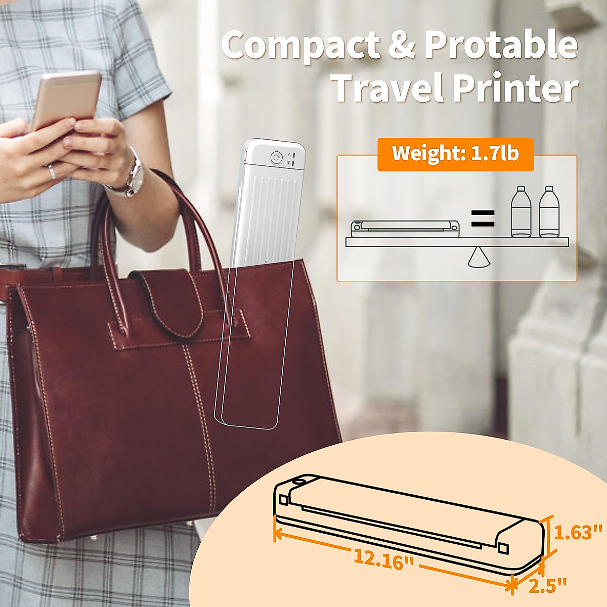 Itari P831 Portable Printers Wireless for Travel, Bluetooth Thermal Transfer Printer, Compact Inkless Printer with 200 Sheets 8.5x11 US Letter Copy Paper…