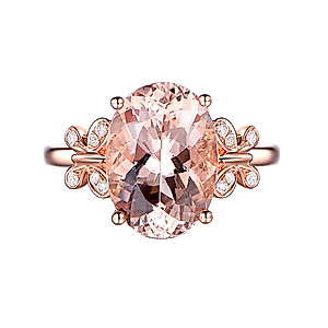 Women Oval Solitaire Ring Pink Simulated Gemstone Wedding Engagement Band CZ Butterfly Zircon Rings Fashion Jewelry (Rose Gold, 9)