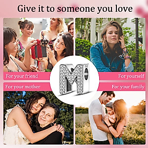 MULA 925 Sterling Silver Charms for Bracelets and Necklaces A-Z Alphabet Beads Dangle Pendants with 5A Cubic Zirconia Jewelry for Women