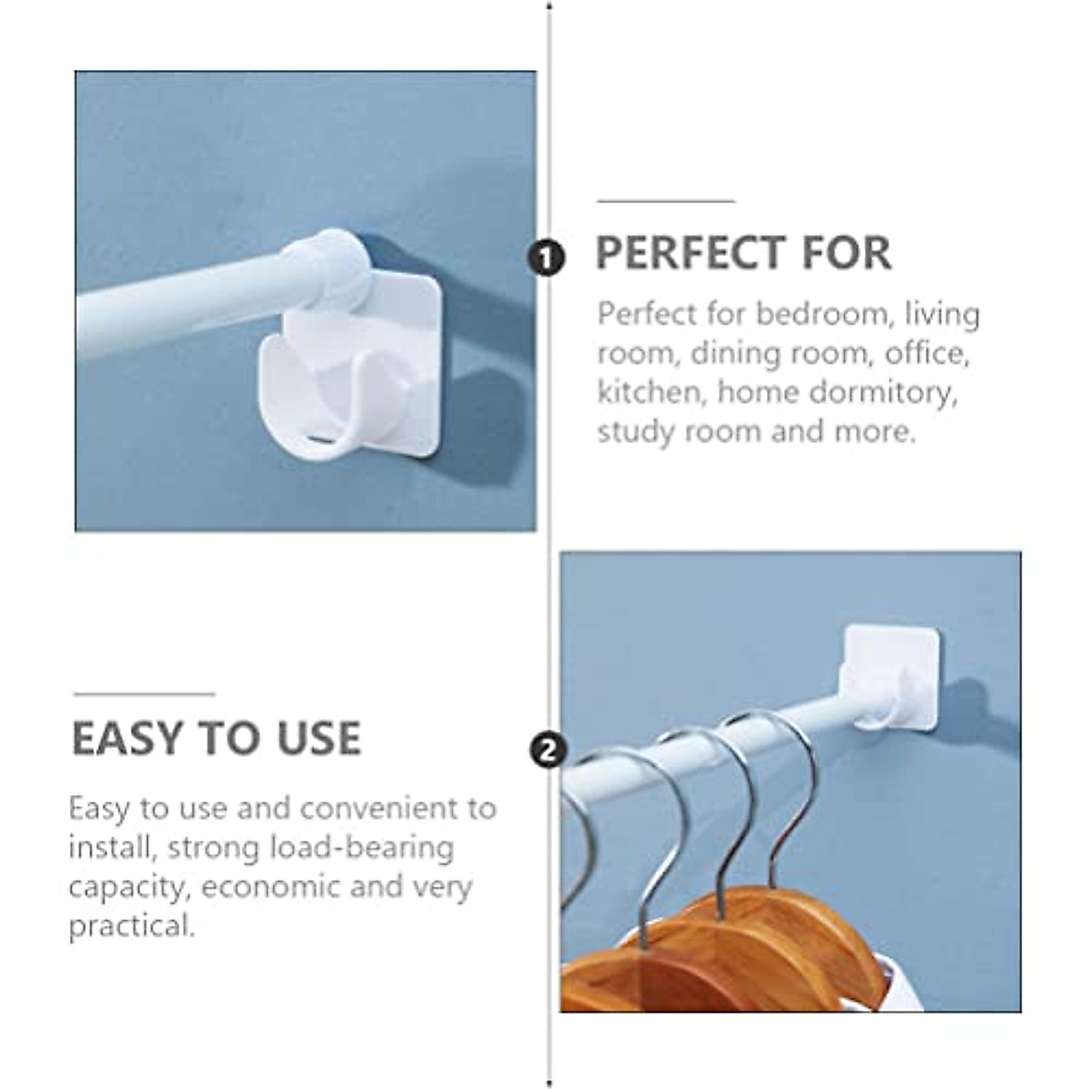 XENITE Shower Curtain Pole Holder 4pcs Curtain Pole Bracket Self Adhesive Single Rod Support Holder Heavy Duty Closet Pole Socket End Replacement for Home Bathroom Curtain Rod Hangers Brackets