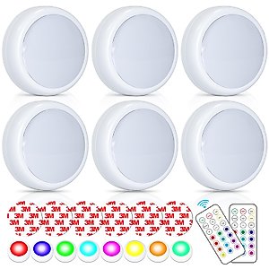 HFCDL Battery Operated LED Puck Lights with Remote RGB 13 Color Changing Wireless Stick On Closet Push Lights Under Cabinet Lighting with Dimmable & Timing Function for Xmas Decor