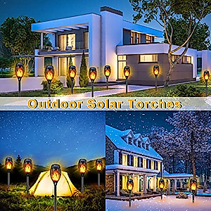 New Huing 14 Pack Solar Torches with Flickering Flames, 12LED Tiki Torch Solar Lights Waterproof Outdoor Mini Solar Torch Lights for Garden, Patio, Yard, Pathway and Christmas Decoration