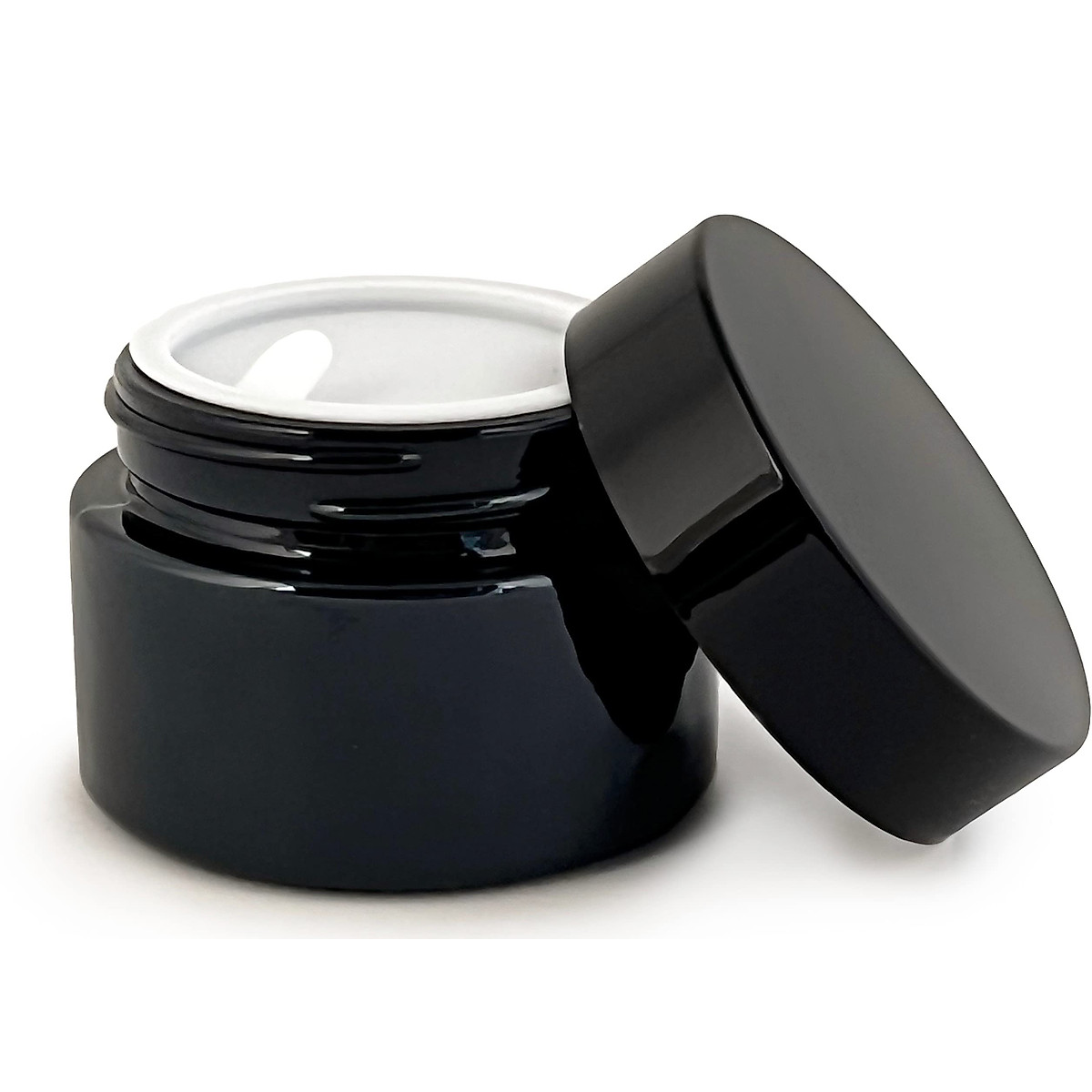 Vivaplex, 12, Black, 1 oz, Round Glass Jars, with Inner Liners and black Lids