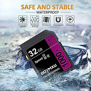 32GB Memory Card, BOYMXU Professional 1000 x Class 10 Card U3 Memory Card Compatible Computer Cameras and Camcorders, Camera Memory Card Up to 95MB/s, Purple/Black