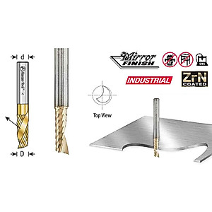 Amana Tool 51481-Z CNC SC Spiral O Single Flute Aluminum Cutting 1/4 D x 1-1/4 CH x 1/4 SHK x 3 Inch Long Up-Cut ZrN Coated Router Bit withMirror Finish