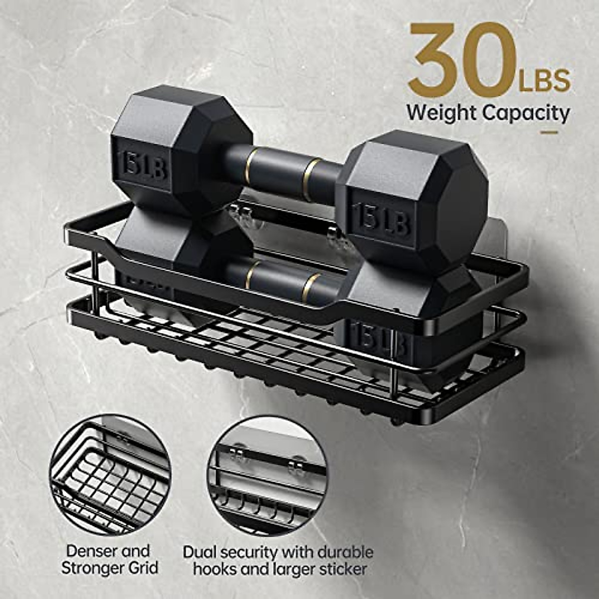 TOPCHASE Shower Caddy, Shower Organizer Adhesive, Shower Shelves 3 Pack No Drilling, Rustproof Shower Rack With Soap Holder, Black Shower Storage Basket for Inside Shower Bathroom Organization