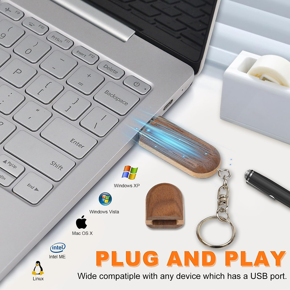 USB 2.0 Flash Drive Two-Color Wood USB 2.0 Memory Stick Pen Drives with Wooden Box (16GB, Tan)