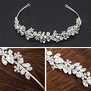 Oriamour Crystal Wedding Headbands Handmade Bridal Headpieces For Bride Flower Girl Wedding Hair Accessories For Bridesmaids Prom Party (Silver)