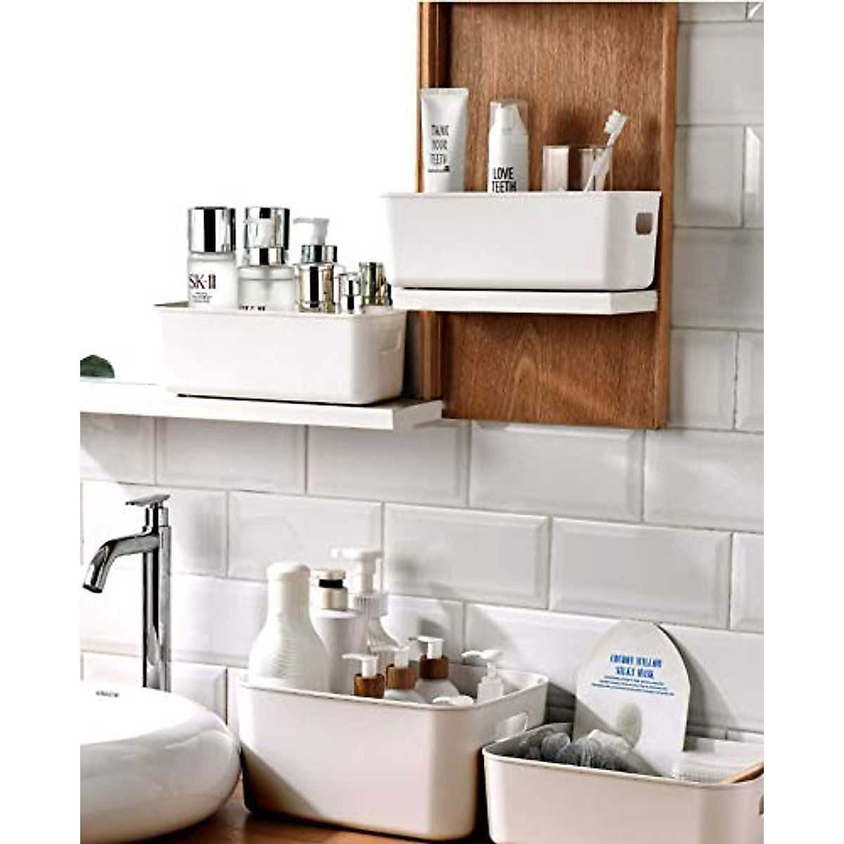 Amyup Set Of 2 Plastic Storage Bins,10.5×8×5.5" Versatile Kitchen Pantry Organization and Storage,for Plastic Storage Container Under Bed,Under Sink Bathroom Organizer (2 Pack Medium, White)