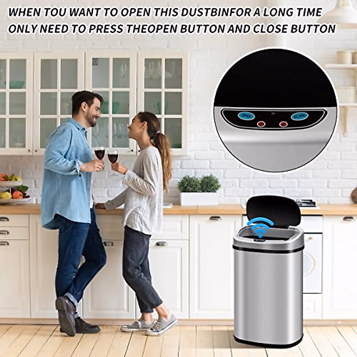 Bigacc 13 Gallon Touch-Free Automatic Stainless-Steel Trash Can Garbage Can Metal Trash Bin with Lid for Kitchen Living Room Office Bathroom, Electronic Motion Sensor Automatic Closure & Opening