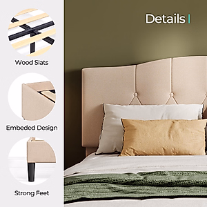 LINSY Queen Bed Frame, Linen Upholstered Platform Bed Frame with Adjustable Headboard & Solid Wood Slat Support, Heavy Duty Platform Bed Queen Size, NO Box Spring Needed, Noise-Free, Beige