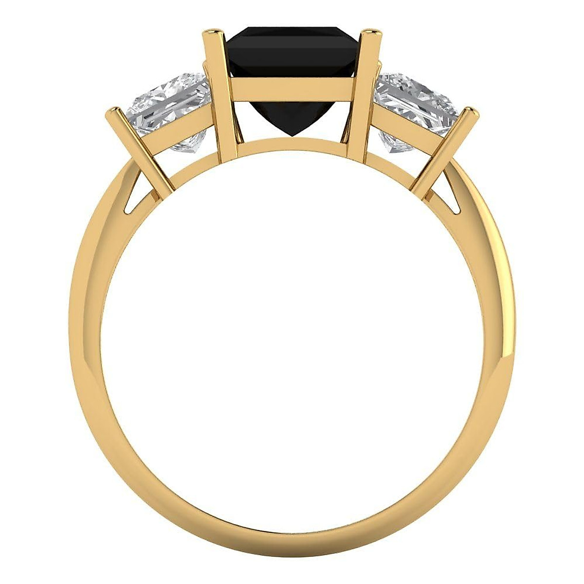 Clara Pucci 2.97ct Princess Cut 3 Stone Solitaire with Accent Natural Black Onyx designer Modern Statement Ring 14k Yellow Gold Size 7