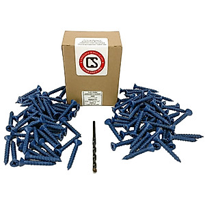 Chenango Supply 1/4 x 1-3/4" Flat Head Concrete Screw Anchor. 100 Pieces with Drill Bit (Miami-Dade Compliant) (1/4 x 1-3/4)